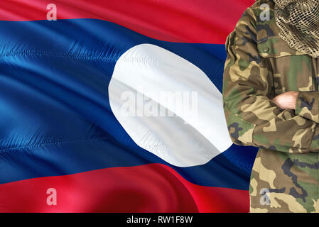 Flag of Laos on military uniform. Army, troops, soldiers. Collage Stock ...