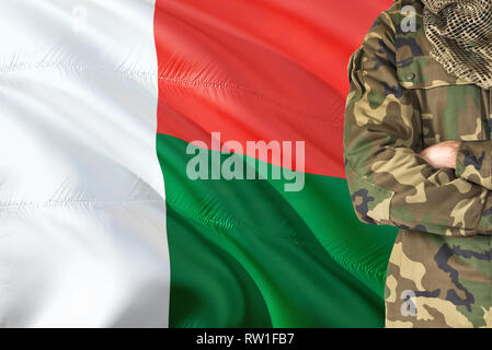 Flag of Madagascar on military uniform. Army, troops, soldiers. Collage ...