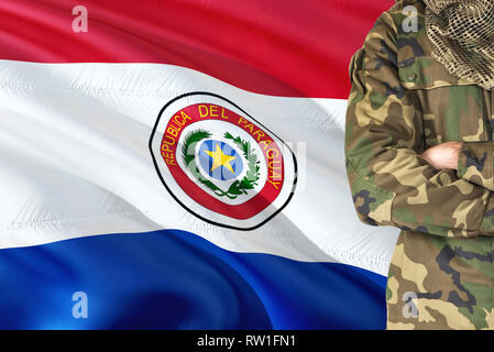 Flag of Paraguay on military uniform. Army, troops, soldier (collage ...