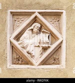 Biblical story, tile relief, external wall of Orsanmichele Church in ...