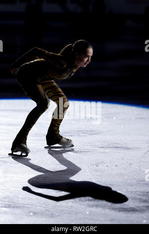 Alina Zagitova from Russia performs her exhibition program during 2018 ...
