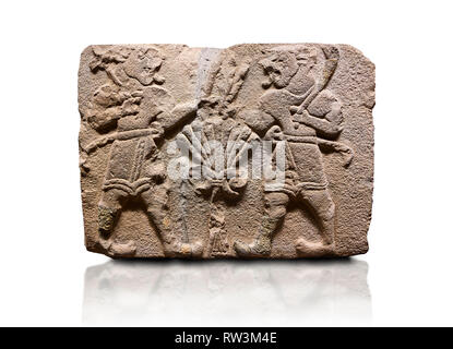 Bas relief stone carving of a lion flanked by kalpataru trees at the ...
