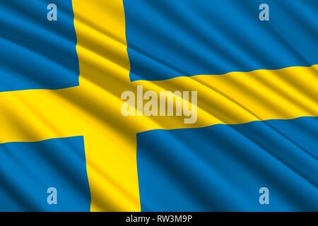 Waving flag of Sweden vector graphic. Waving Swedish flag illustration ...