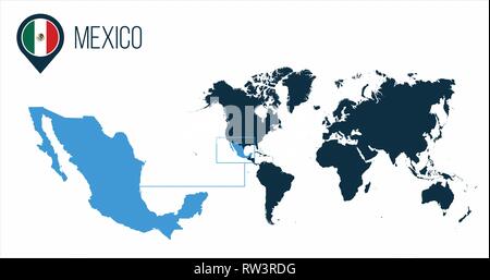 World map with magnified Mexico. Mexico flag and map Stock Vector Image ...