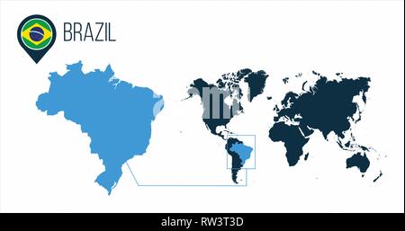 World map with magnified Brazil. Brazil flag and map Stock Vector Image ...