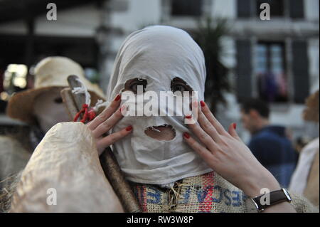 Lesaka, Spain. 03rd Mar, 2019. A zakuzaharrak is prepared by making the ...