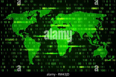 World Map Technology With Decryption and Encryption Binary Number Code ...