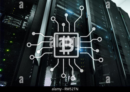 Bitcoin, Blockchain concept on server room background Stock Photo - Alamy