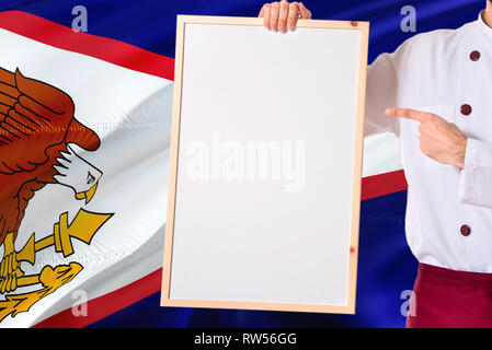 American Chef holding blank whiteboard menu on United States of America ...