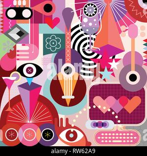 Abstract art composition with various geometric shapes, objects and ...