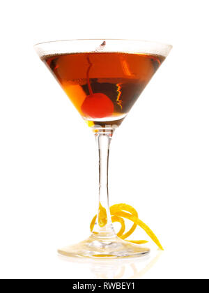 Glasses of tasty Manhattan cocktail on white background Stock Photo - Alamy