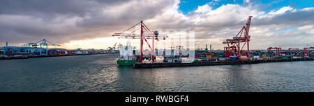 Container ship unloading at the Port of Dublin, Dublin City, Republic ...