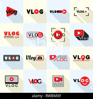 Vlog logo set. Flat set of vlog vector logo for web design Stock Vector ...