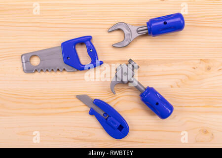 set of joiner's tools on woodenl background Stock Photo - Alamy