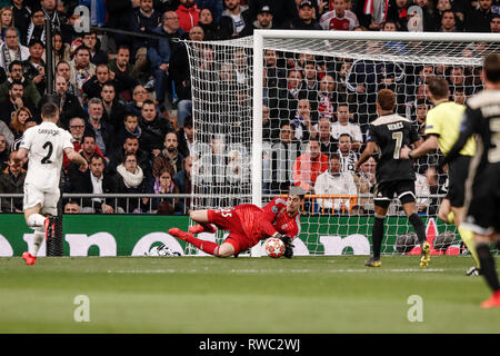 Thibaut Courtois of Real Madrid makes a save during the UEFA Champions ...