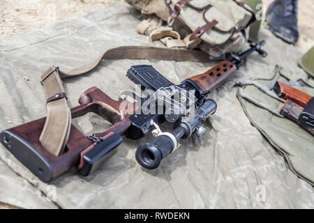 A cache of Soviet AK-47 rifles seized by US military personnel during ...