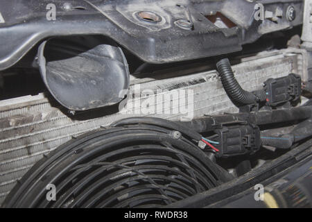 Car engine cooling system with fan and liquid close up view Stock Photo ...