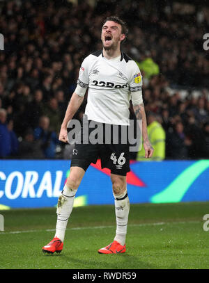 Derby County's Scott Malone celebrates with his family after the game ...