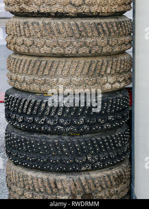 group of studded snow tires for rally for use in winter rally stages ...