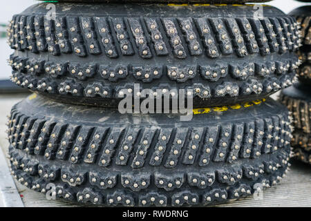 group of studded snow tires for rally for use in winter rally stages ...