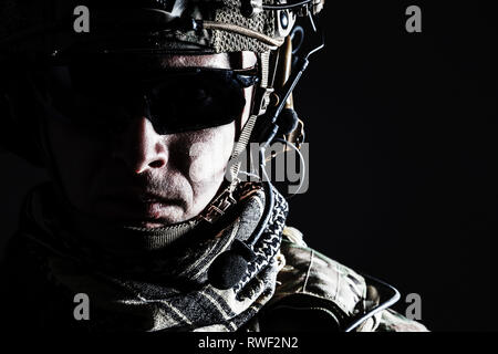 Elite member of U.S. Army rangers in combat uniform with his shirt ...