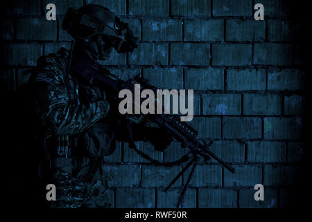 Night vision view of a U.S. Army Ranger in Afghanistan combat scene ...