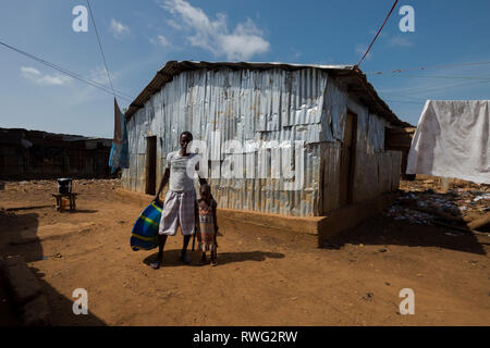 Kroo Bay, one of the worst slums in Freetown, Sierra Leone. Inside a ...