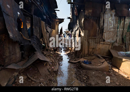 Kroo Bay, one of the worst slums in Freetown, Sierra Leone. Inside a ...