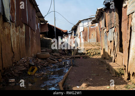 Kroo Bay, one of the worst slums in Freetown, Sierra Leone. Inside a ...