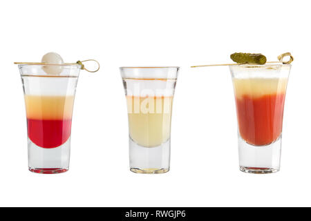Popular alcohol shots on a white background. Three different shots with ...