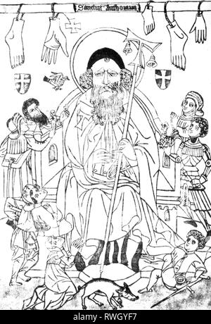 Anthony the Great, circa 251 - 353, Egyptian Saint, illustration of the ...