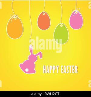 Template Greeting Card with Hanging Easter Eggs with Different ...