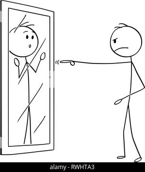 Cartoon of Angry Man Blaming Yourself in Mirror Stock Vector Image ...