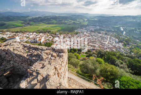 View of the castle tower of Jimena de la Frontera, a beautiful village ...