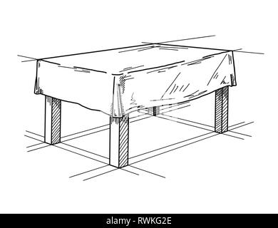 Realistic sketch of the table in perspective. Vector illustration Stock ...