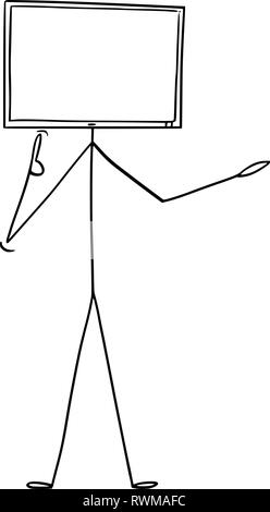 TV head man showing social media on screen cartoon vector illustration ...