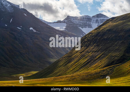 The scenery of the Trollaskagi peninsula in Northern Iceland. Dappled ...