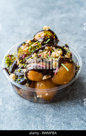 Turkish Dessert Lokma with Chocolate Sauce / Round Fried Dough Balls ...