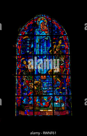 Stained glass window commemorating the D-Day landings in a church in ...