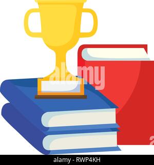text books with trophy cup vector illustration design Stock Vector ...