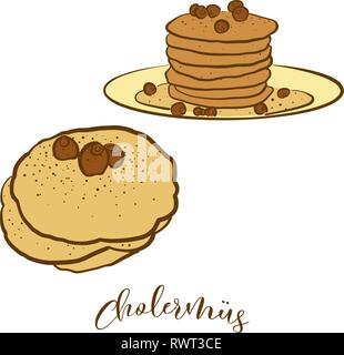 Colored drawing of Cholermüs bread. Vector illustration of Pancake food ...