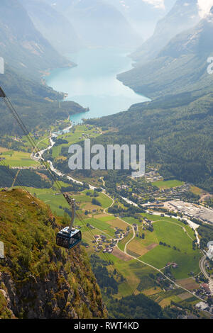 Norway, Loen Skylift aerial tramway station in Stryn. The cable car ...