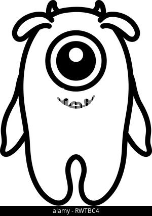 Cute alien cartoon with one eye and big head. Vector illustration ...