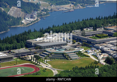 Aerial view of Simon Fraser University (SFU) on Burnaby Mountain ...