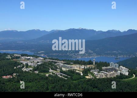 Aerial view of Simon Fraser University (SFU) on Burnaby Mountain ...