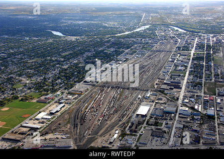 Canada, Manitoba, Winnipeg. Aerial view of rural farmland around the ...