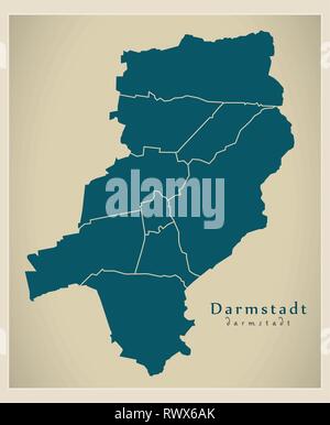 Modern City Map - Darmstadt city of Germany with boroughs and titles DE outline map Stock Vector ...