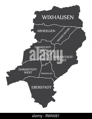 Modern City Map - Darmstadt city of Germany with boroughs and titles DE outline map Stock Vector ...