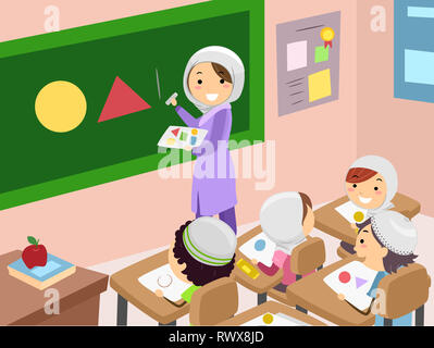 Illustration of Stickman Muslim Kids Listening to a Preacher Holding ...