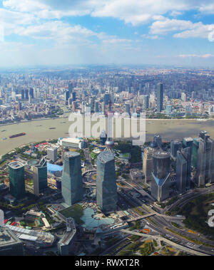 Shanghai aerial view from above with Suzhou Creek city skyline and ...